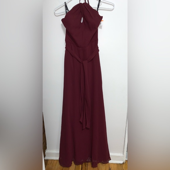 Bill Levkoff | Dresses | Bill Levkoff Burgundy Halter Neck Keyhole ...